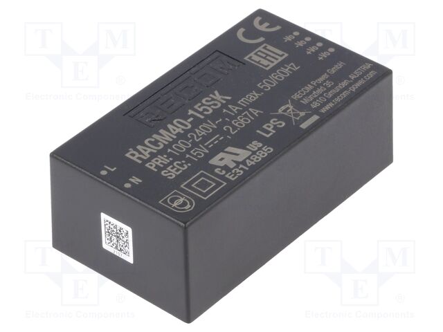 RACM40-15SK-T RECOM - Alimentatore: a impulsi | 40W; 80÷264VAC; Ualim ... RACM40-15SK-T RECOM - Alimentatore: a impulsi | 40W; 80÷264VAC; Ualim ...