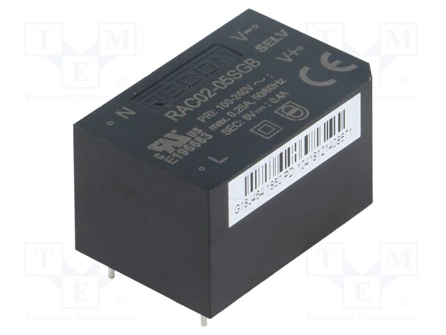 RAC02-05SGB RECOM - Converter: AC/DC | 2W; 85÷264VAC; 5VDC; Iout: 400mA ... RAC02-05SGB RECOM - Converter: AC/DC | 2W; 85÷264VAC; 5VDC; Iout: 400mA ...