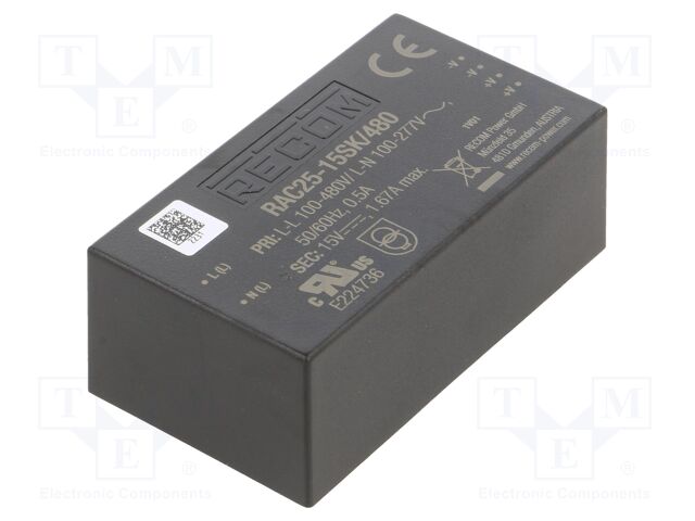 RAC25-15SK/480 RECOM - Converter: AC/DC | 25W; 85÷528VAC; Usup: 120÷ ... RAC25-15SK/480 RECOM - Converter: AC/DC | 25W; 85÷528VAC; Usup: 120÷ ...